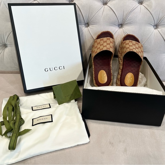 Gucci | Shoes | Gucci Platform Slide Sandal With Allover Original ...